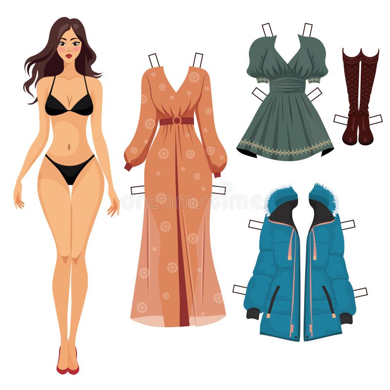 Paper Doll with a Set of Clothes Stock Vector - Illustration of doll, cutout: 361817725