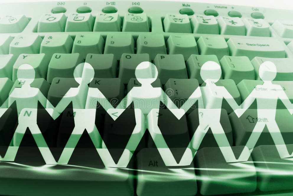 Paper Dolls and Computer Keyboard Stock Photo - Image of silhouette ...