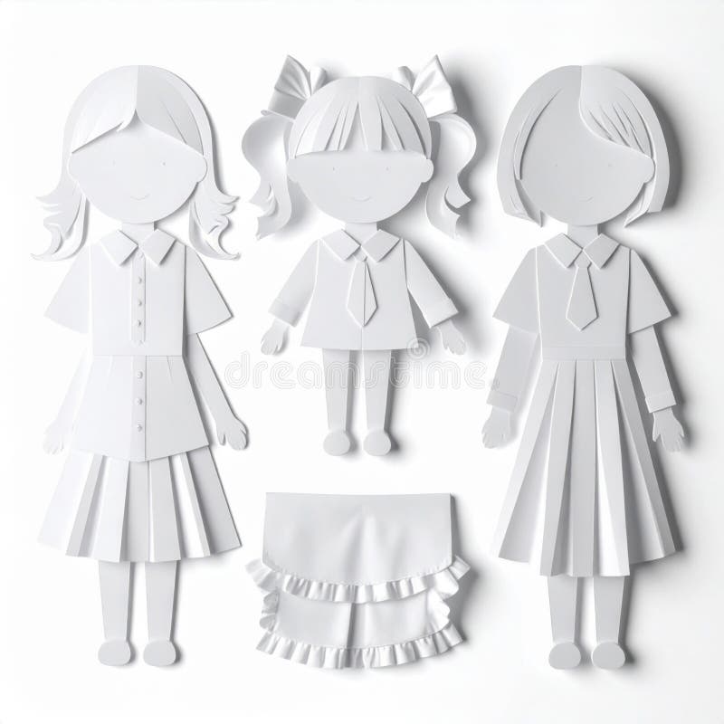 Paper Dolls: White School Uniforms on White Background Stock ...