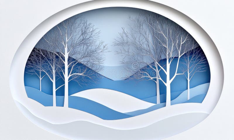 A Paper Drawing of a Snowy Landscape with Trees Stock Image - Image of ...