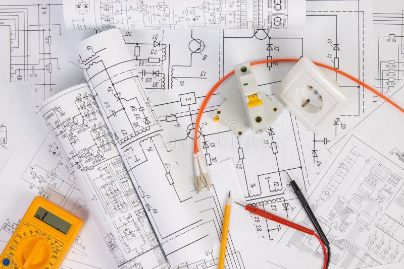 Paper Electrical Engineering Drawings with Circuit Breaker and ...