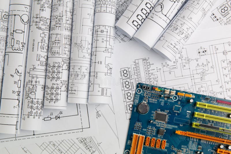 Paper Electrical Engineering Drawings and Computer Motherboard Stock ...