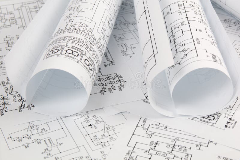 Paper Electrical Engineering Drawings Close Up Stock Image - Image of ...