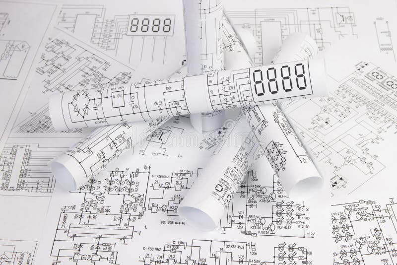 Paper Electrical Engineering Drawings. Stock Image - Image of ...