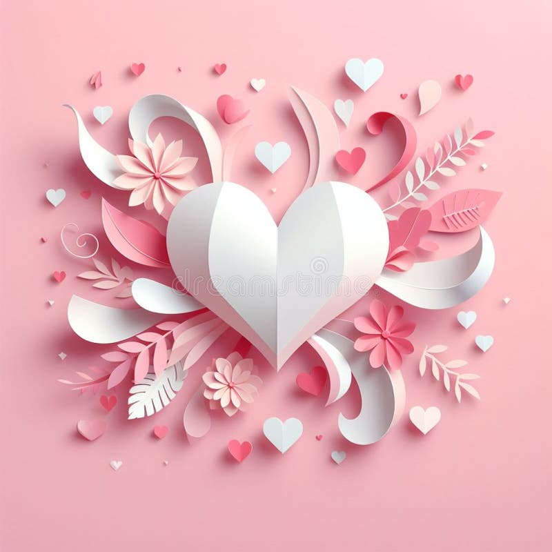 Paper Elements in Shape of Heart Flying on Pink Background Stock ...