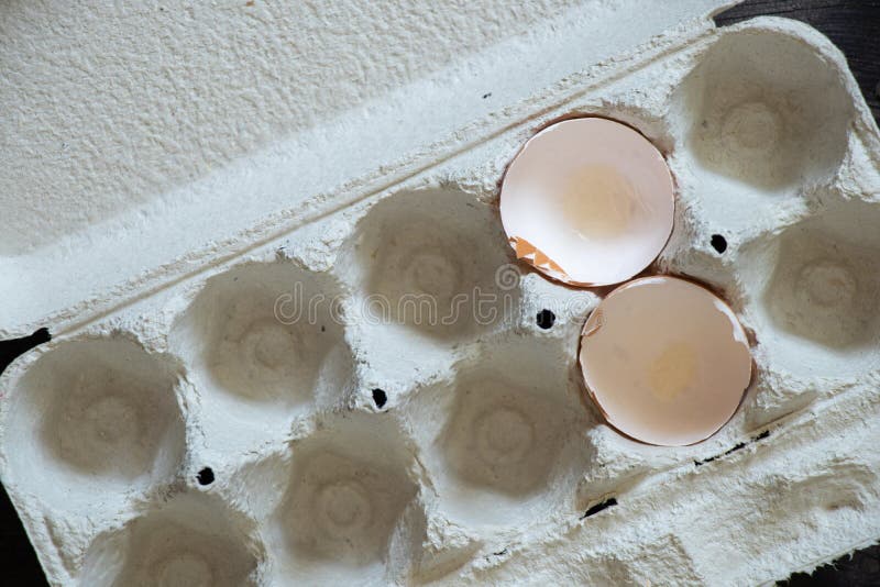 Paper Empty Egg Tray with Broken Eggshell Close-up Stock Image - Image ...
