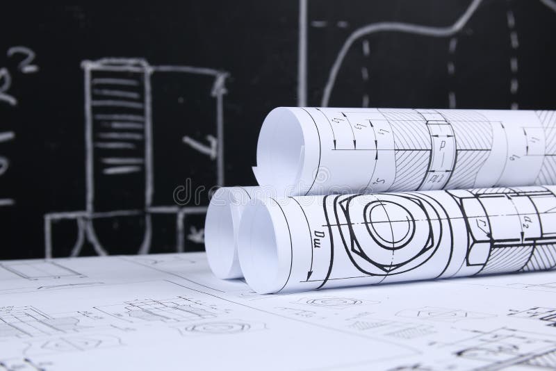 Paper Engineering Drawings of Industrial Parts and Mechanisms Stock ...
