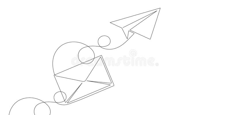 Paper Envelope.News Message.Paper Airplane.One Line Drawing.Vector ...