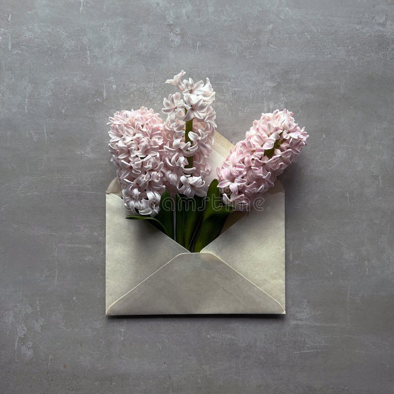 Paper Envelope with Pink Flowers Stock Photo - Image of pastel, closeup ...
