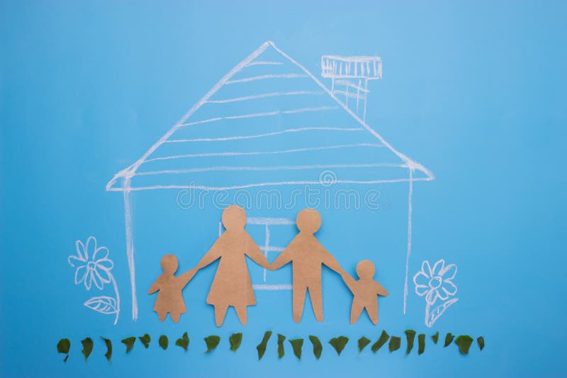 Paper Family on Blue Background Stock Illustration - Illustration of ...