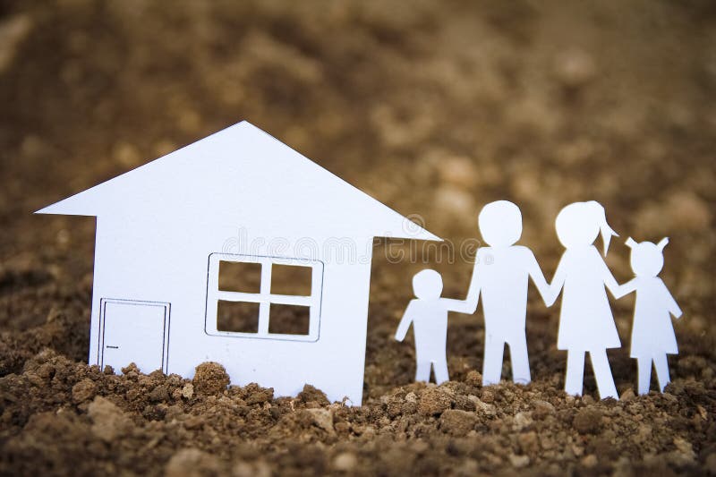 Paper Family with a House on a Background of Grass Stock Photo - Image ...