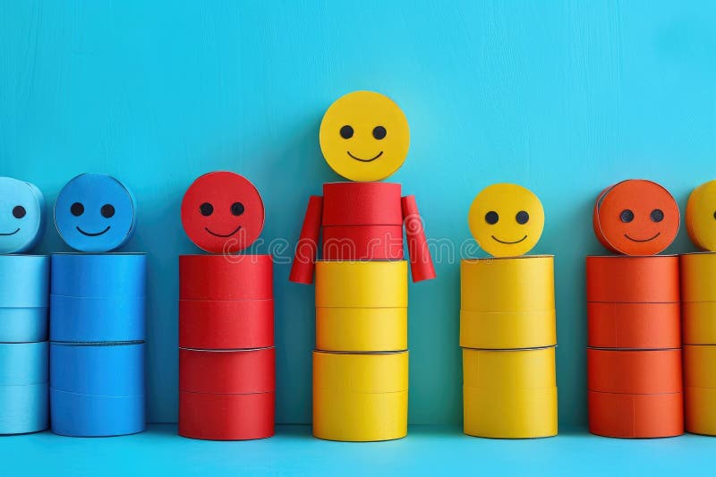 Paper Figures in Blue, Yellow, and Orange a Playful Paper-craft Style ...