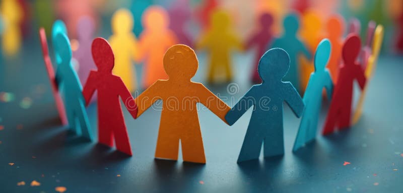 Paper Figures of Diverse Colors Hold Hands in Circle Unity, Community ...