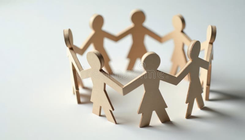 Paper Figures Form Circle Holding Hands. Teamwork, Unity Displayed ...