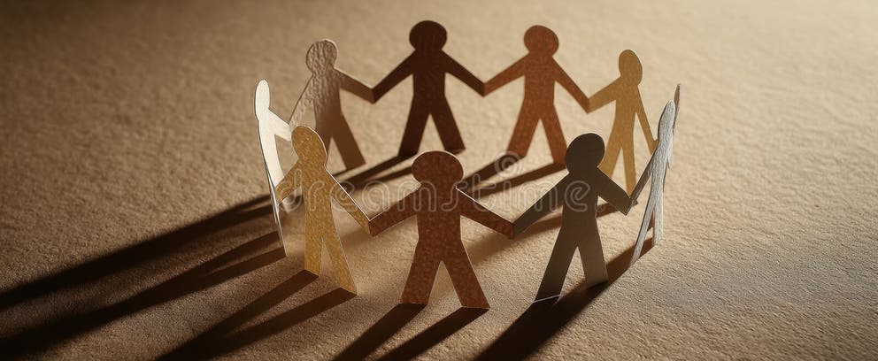 The Paper Figures Forming a Circle Symbolize Unity and Collaboration in ...