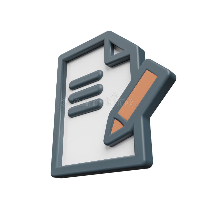 Paper or File with Pencil Bottom Left View 3d Icons Render Illustration ...