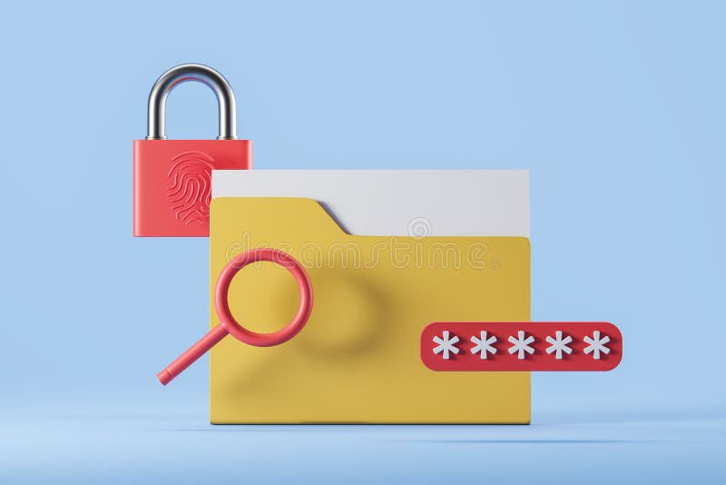 Paper Files in Folder, Padlock and Password. Access and Protection ...