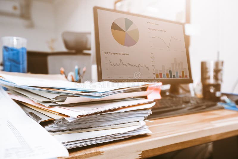 Paper Files Information on Work Desk Office. Business Concept Stock ...