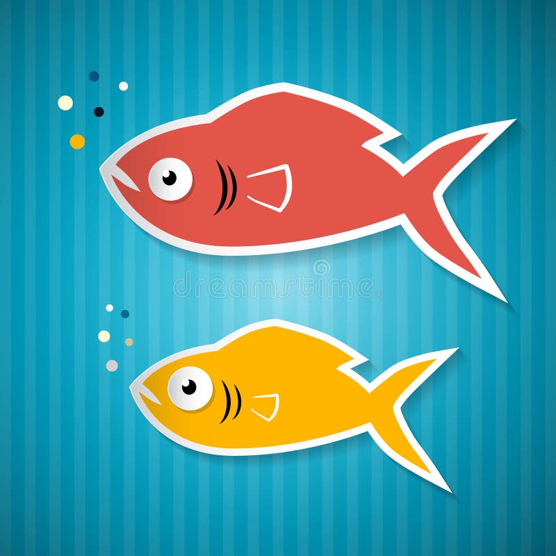 Paper Fish Illustration. Cartoon Sea Landscape. Moon, Cloud, Star ...