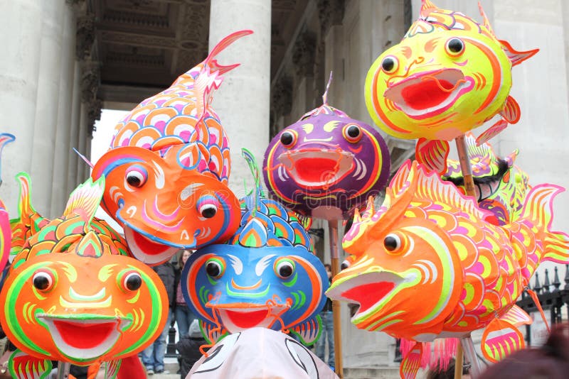Paper Fish Dancing at Chinese New Year London Stock Photo - Image of ...