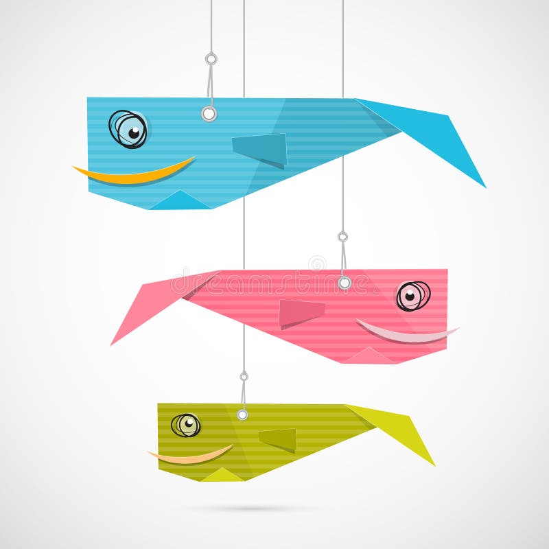 Paper Fish Illustration. Cartoon Sea Landscape. Moon, Cloud, Star ...