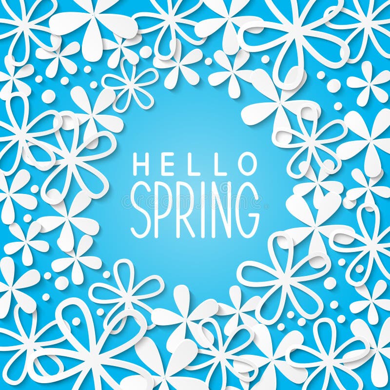 Paper floral frame on blue stock vector. Illustration of flower - 68619845