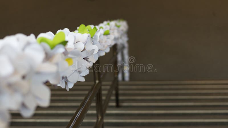 Paper Flower Decor on Stair Handrail Stock Image - Image of decoration ...