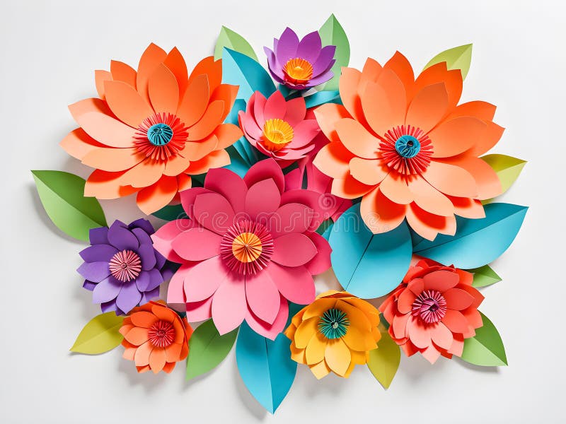 Paper Flowers of Different Colors on a White Background. Stock ...