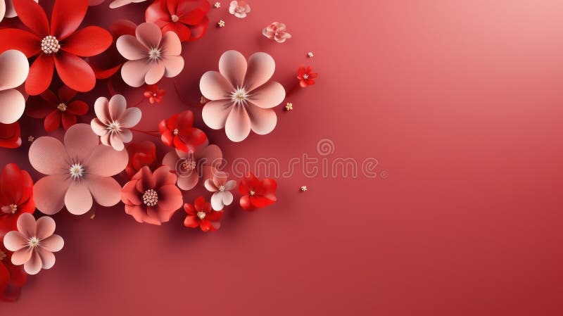 Paper Flowers on a Red Background. Floral Background Stock Illustration ...
