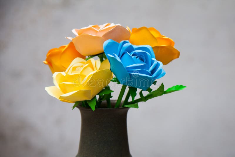 Paper flowers in a vase stock photo. Image of rose, beauty - 142329502