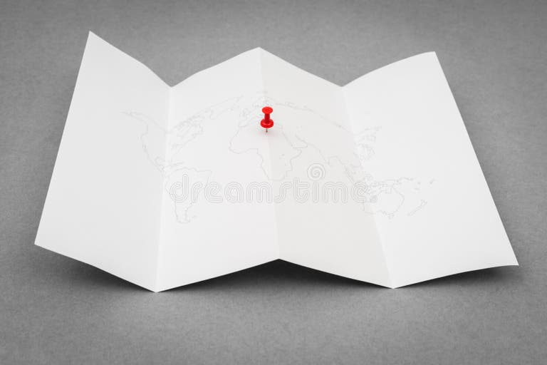 Paper Folded World Map with Red Pin Pointer . Stock Photo - Image of ... Paper Folded World Map with Red Pin Pointer . Stock Photo - Image of ...