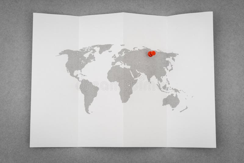 Paper Folded World Map with Red Pin Pointer . Stock Photo - Image of ... Paper Folded World Map with Red Pin Pointer . Stock Photo - Image of ...