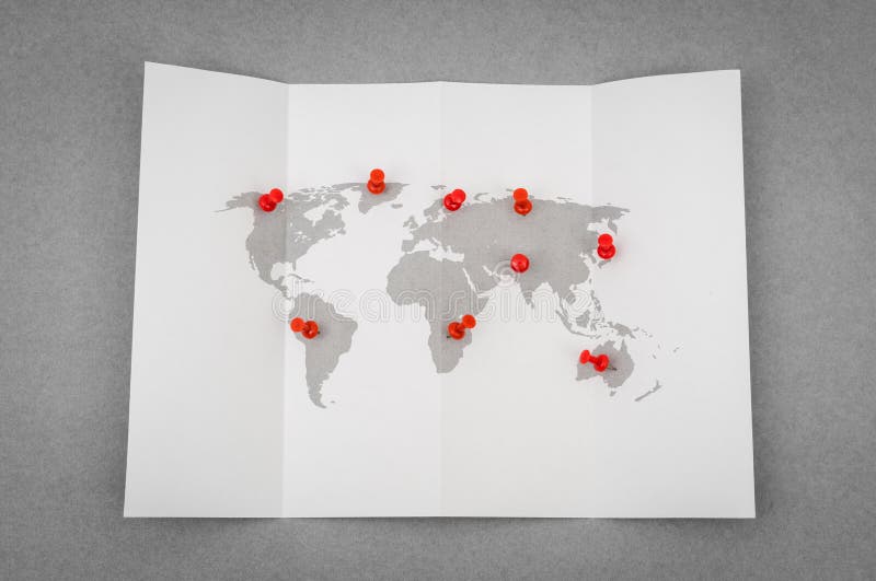 Paper Folded World Map with Red Pin Pointer . Stock Photo - Image of ... Paper Folded World Map with Red Pin Pointer . Stock Photo - Image of ...