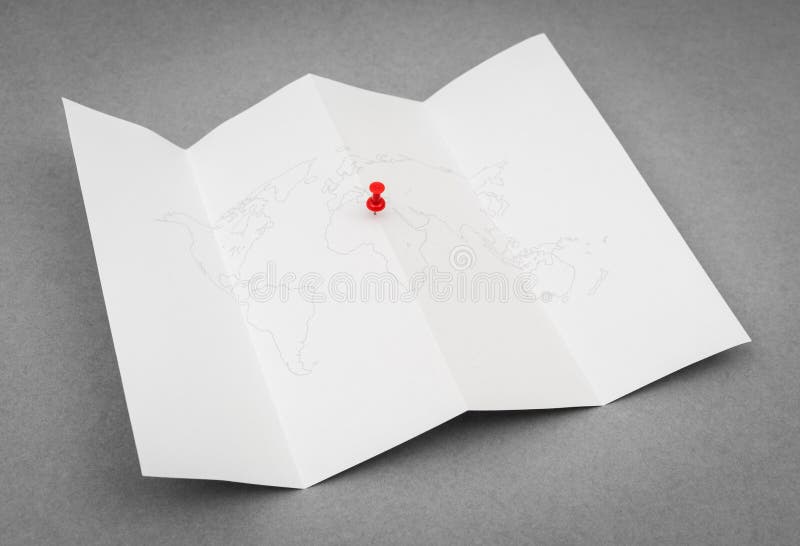 Paper Folded World Map with Red Pin Pointer . Stock Photo - Image of ... Paper Folded World Map with Red Pin Pointer . Stock Photo - Image of ...