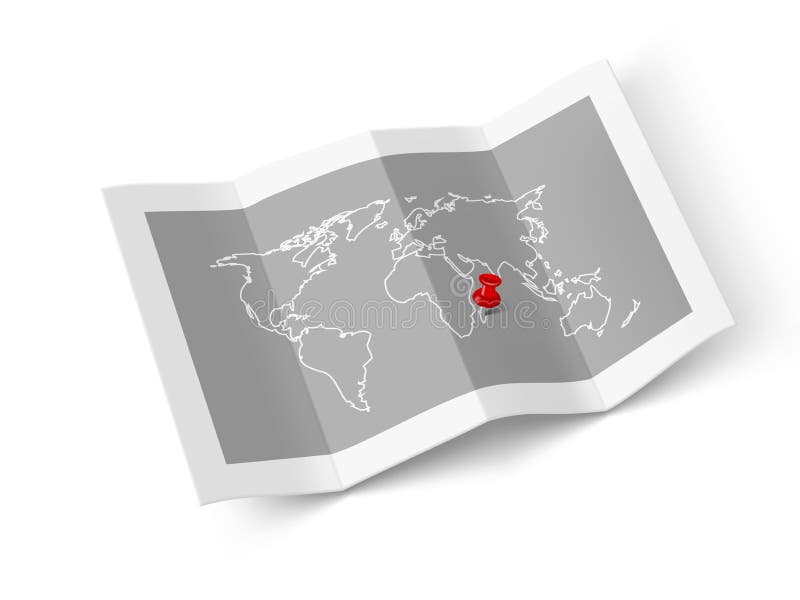 Paper Folded World Map with Red Pin Pointer Stock Vector - Illustration ...