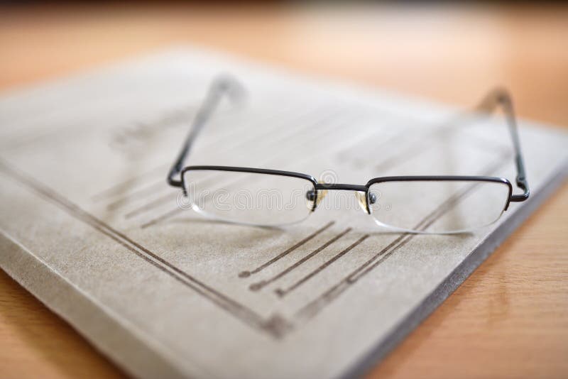 Paper Folder with Court Documents on the Table, Glasses, Pen Stock ...