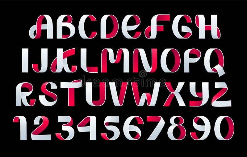 Paper Folding Alphabet Vector. White and Black Ribbon Script Font Stock ...