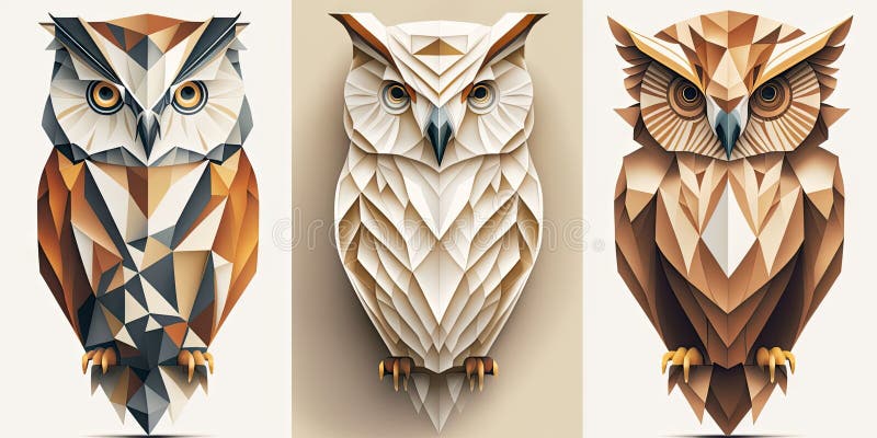 Paper Folding of Owl Graphic with Polygon Style Isolated on White ...