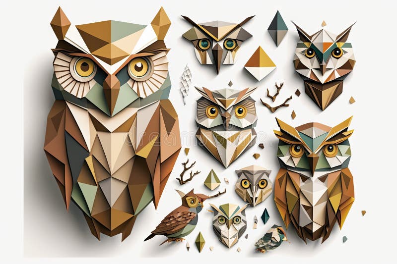 Paper Folding of Owl Graphic with Polygon Style Isolated on White ...
