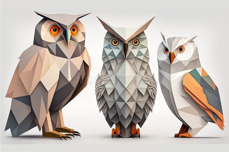 Paper Folding of Owl Graphic with Polygon Style Isolated on White ...
