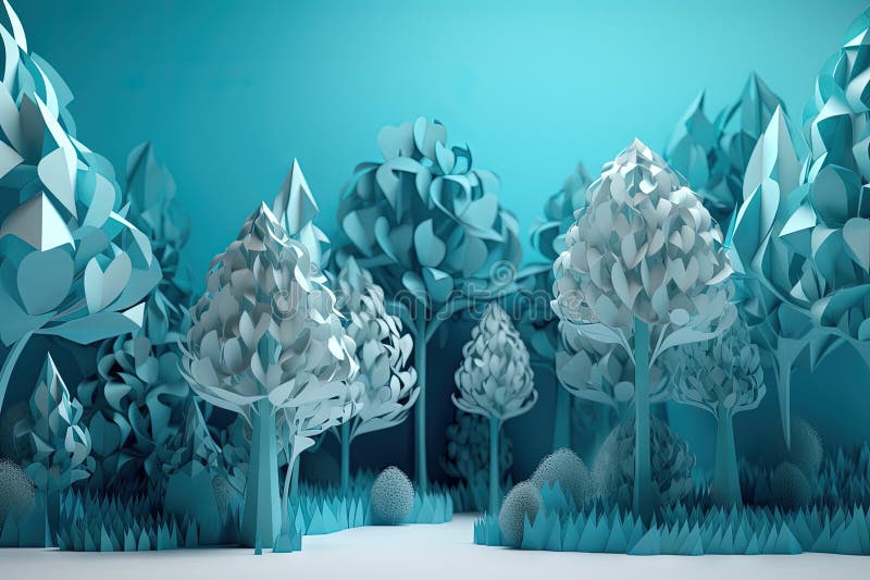 Paper Forest on Blue Background: a Serene Landscape for Your Designs ...