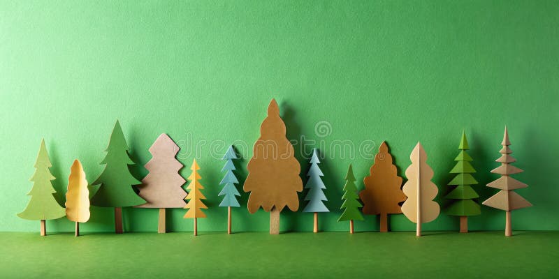 Paper Forest Overhead, Green Background, Diverse Trees Stock ...