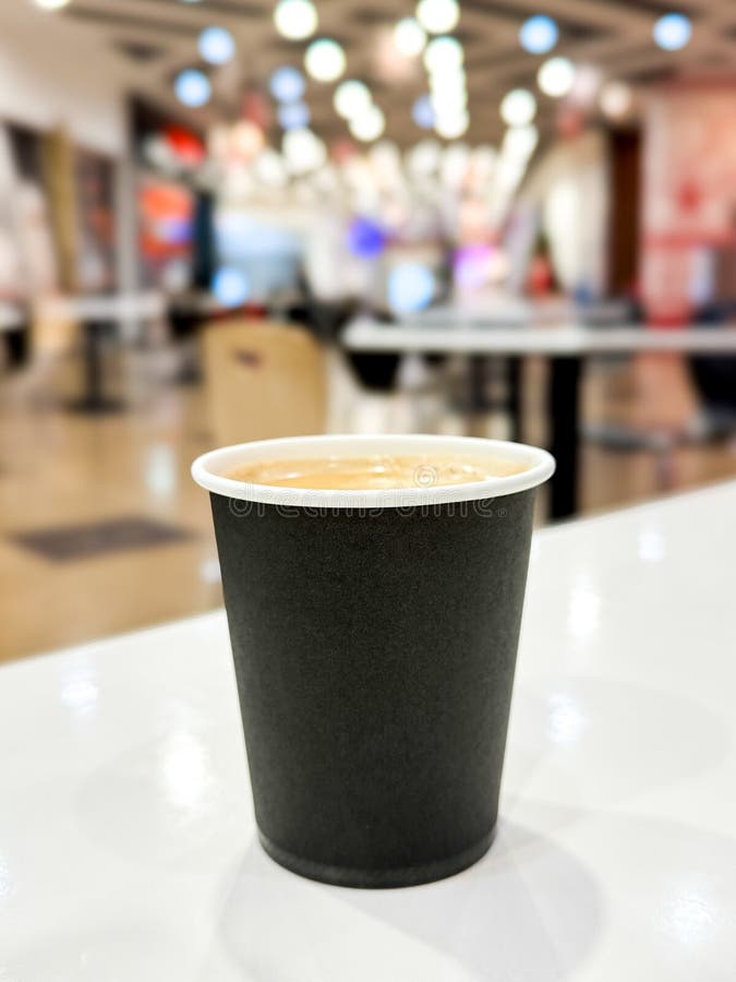 Paper Glass of Coffee on a Table in a Cafe with Blurred Bokeh Stock ...