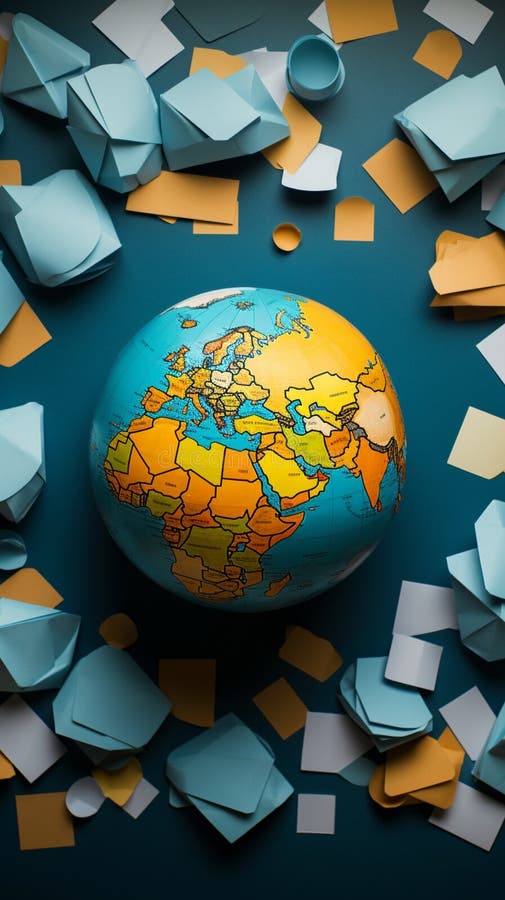 Paper and a Globe Arranged in a Flat Lay Composition Stock Illustration ...