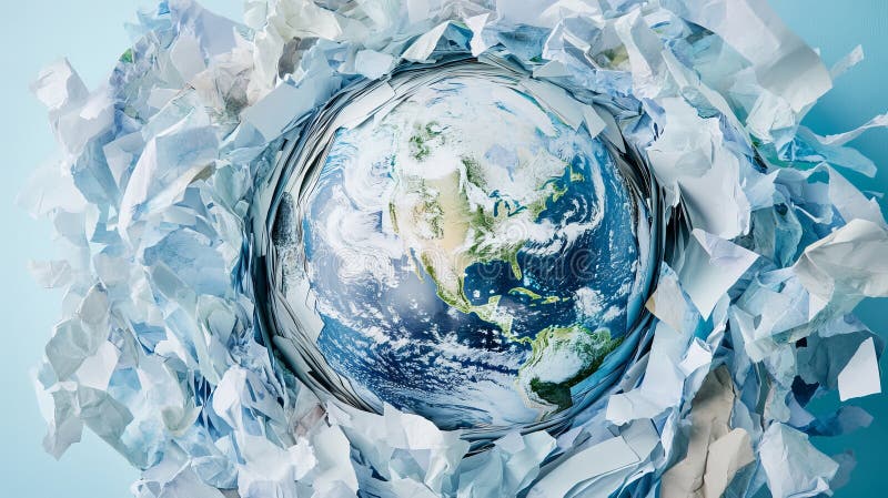 A Paper Globe with a Blue and White Background Stock Illustration ...