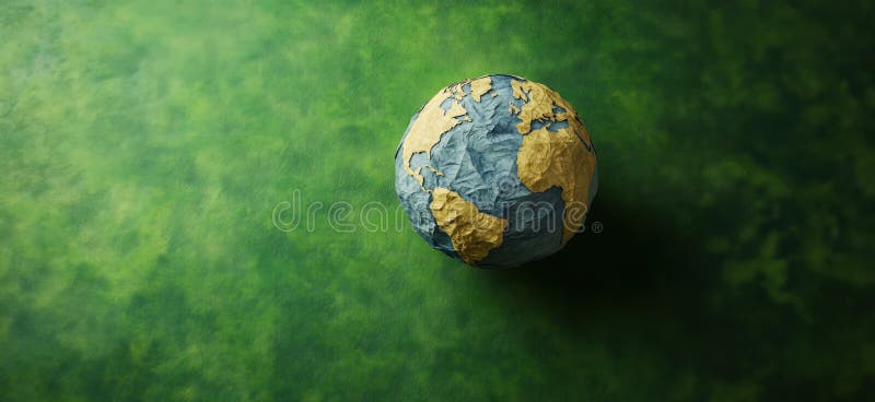 Paper Globe Model Representing Earth on Green Textured Background Stock ...