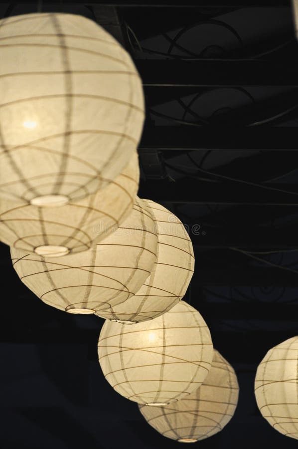 Paper Glowing Lantern Balls at Night Warm Light Traditional Japan Stock ...