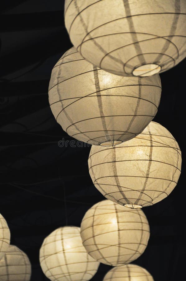 Paper Glowing Lantern Balls at Night Warm Light Traditional Japan Stock ...