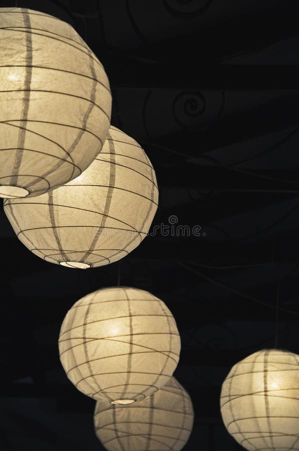 Paper Glowing Lantern Balls at Night Warm Light Traditional Japan Stock ...