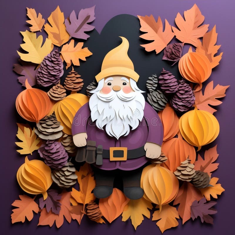 Autumn Harvest Gnome: Papercut Wooden Sculpture with Vibrant Colors ...